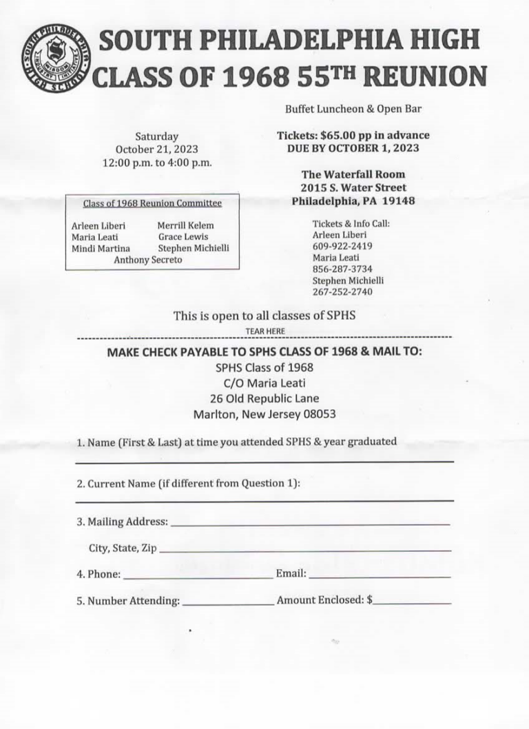 South Philadelphia High School Class of 68 reunion | SPHS Alumni ...